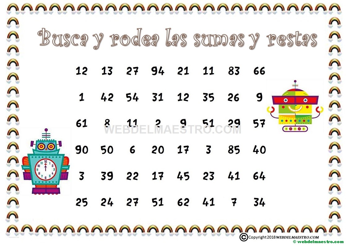 Juegos de sumas y restas con soluciones | Web del Maestro