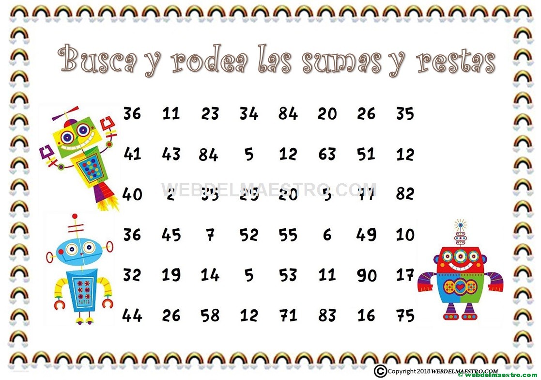 Juegos de sumas y restas con soluciones | Web del Maestro