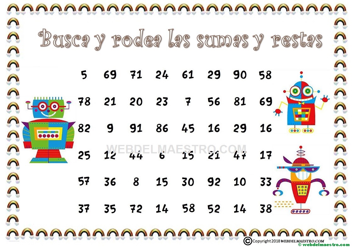 Juegos de sumas y restas con soluciones | Web del Maestro