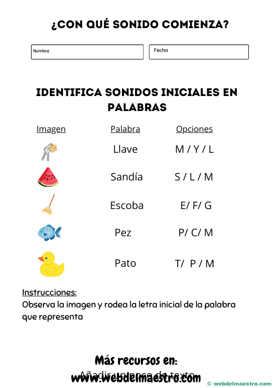 Actividades para juegos de conciencia fonológica con fichas | PDF ...